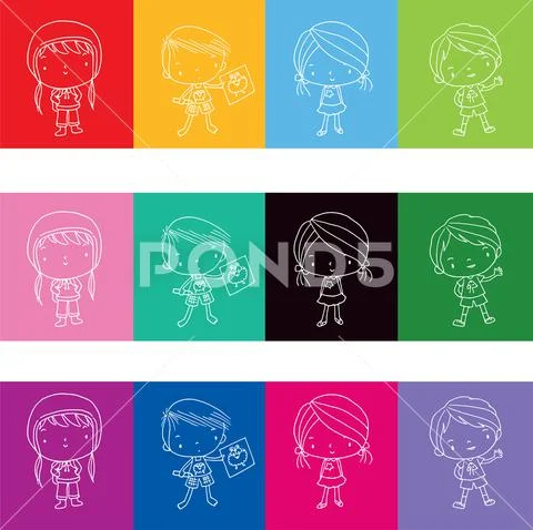 Vector cartoon kids action set: Graphic #147418957