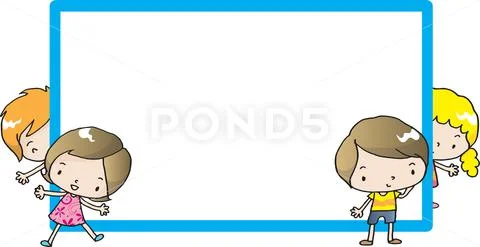 Vector cartoon kids rectangle border frame background Illustration ...