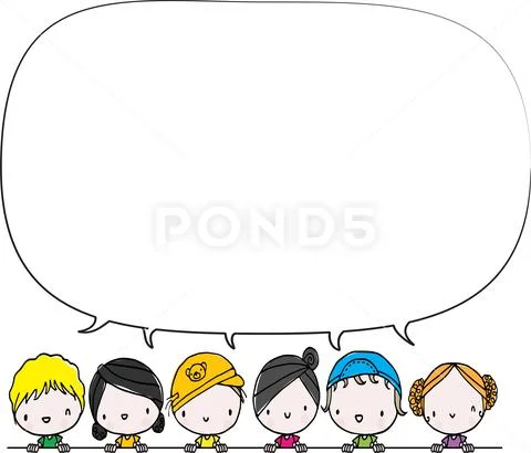 Vector cartoon kids with speech bubbles border background: Graphic ...