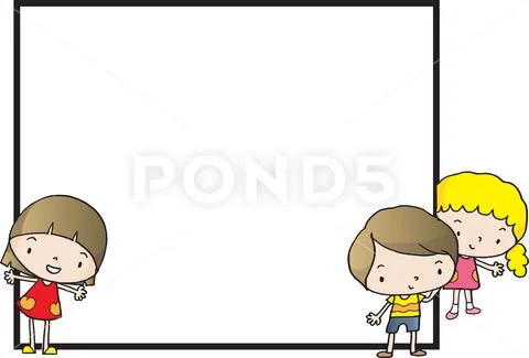Vector cartoon kids square border frame background: Graphic #147360117