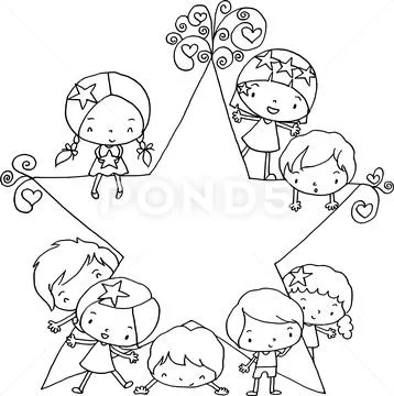 Vector cartoon kids star border frame background ~ Clip Art #147360135