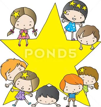 Vector cartoon kids star border frame background: Graphic #147360137