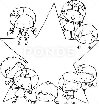 Vector cartoon kids star border frame background Illustration #147360140