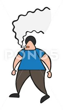 Vector cartoon man walking and smoking cigarette Illustration #91691780