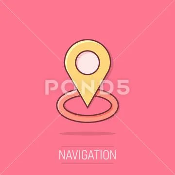 Vector cartoon pin location icon in comic style. Navigation map, gps ...