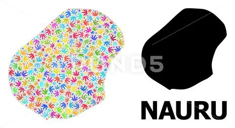 Vector Collage Map of Nauru of Colorful Weed Leaves and Solid Map ...