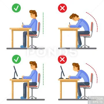 Vector - Correct body alignment in sitting working with computer ...