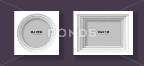 Vector cut out paper frame template set. Round and rectangle frame ...