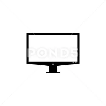Vector Desktop Computer Icon black on white background: Royalty Free ...