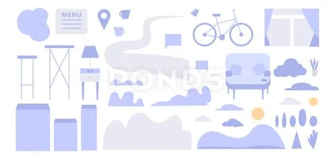 Vector diferent elements and objects to create backgrounds, landscape ...