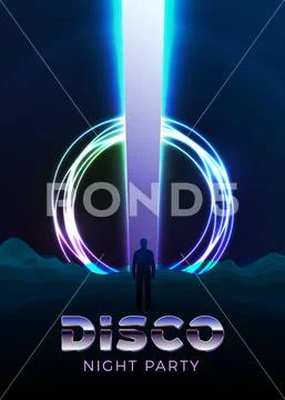 Vector disco poster design template in 80s retro futurism style, bright ...