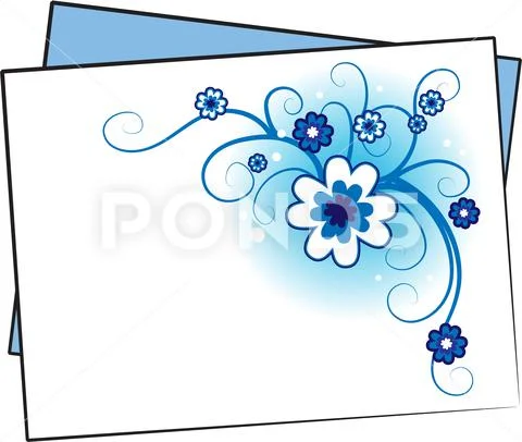 Vector drawing card border frame background with blue flowers: Graphic ...