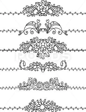 Vector drawing flowers border frame set ~ Clip Art #147304395