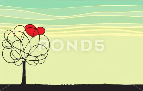 Vector drawing heart shape love in tree border frame background ...