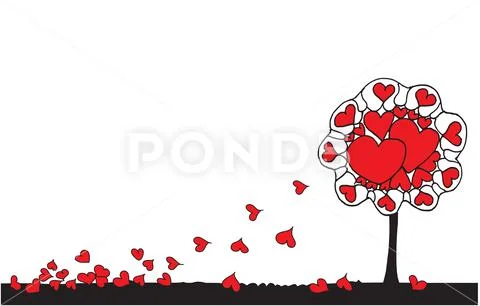 Vector drawing heart shape love in tree border frame background ...
