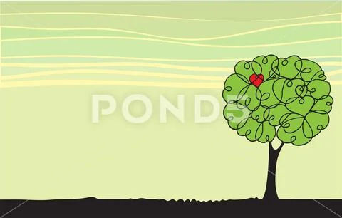 Vector drawing heart shape love in tree border frame background ...