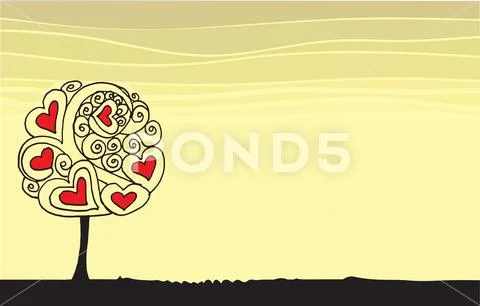Vector drawing heart shape love in tree border frame background ~ Clip ...