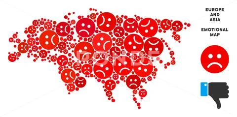 Vector Emotional Europe And Asia Map Composition of Sad Emojis: Royalty ...