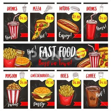 Vector fast food menu price cards templates set ~ Clip Art #75359291