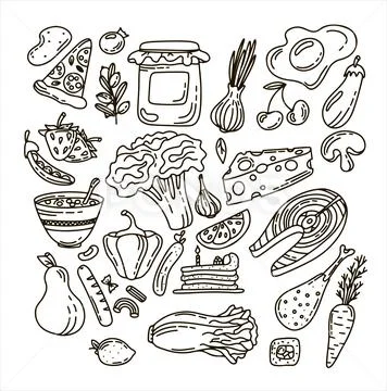 Vector Food Doodle Icons. Hand Made Line Art set. Menu Restaurant ...