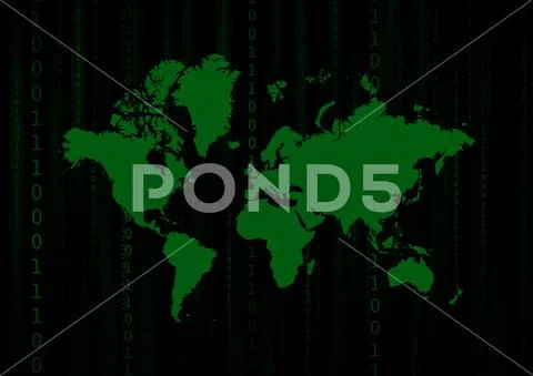 Vector : Green binary number and world map ~ Clip Art #74559151