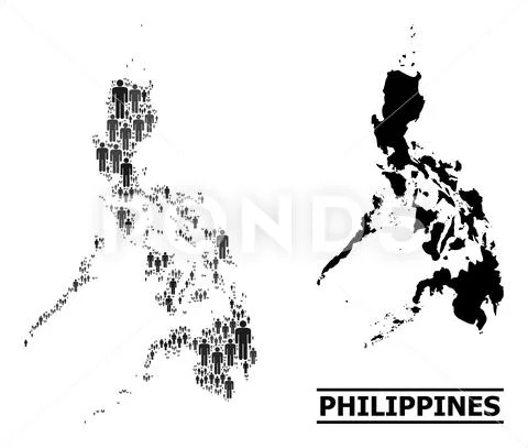 Vector Humans Collage Map of Philippines and Solid Map Illustration ...