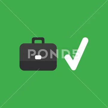 Vector icon concept of briefcase with check mark on green background ...