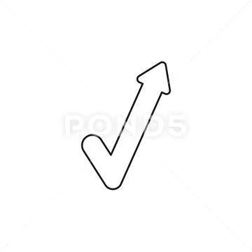 Vector icon concept of check mark with arrow pointing up. Black outline ...