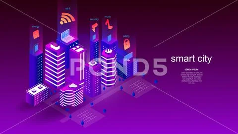 Vector illustration of a building with elements of a smart city ...