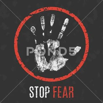 Vector illustration. Negative human states and emotions. Stop fear sign ...