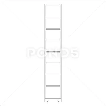 Vector illustration. Outline of a bookcase in the interior of a house ...