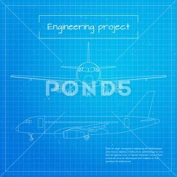 Vector illustration of plane. Engineering aircraft blueprint background ...