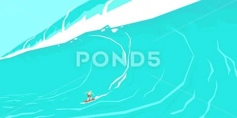 Vector illustration of a surfer sliding on a big wave. ~ Clip Art #75436559