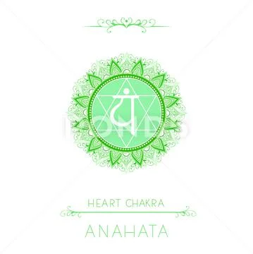 Vector illustration with symbol Anahata - Heart chakra and decorative ...