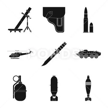 Vector illustration of weapon and gun icon. Set of weapon and army ...