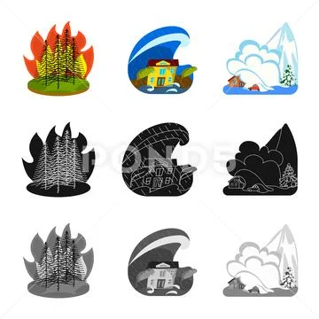 Vector illustration of weather and distress symbol. Set of weather and ...