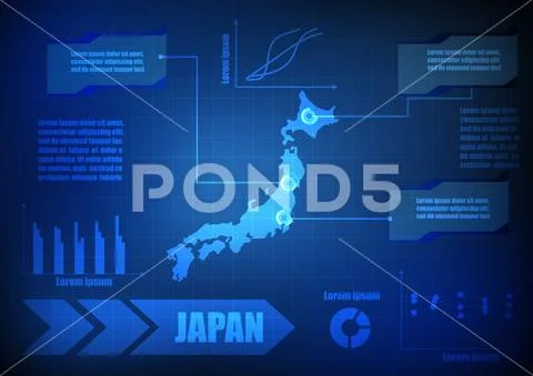 Vector : Japan map with network line and grid blue background ...