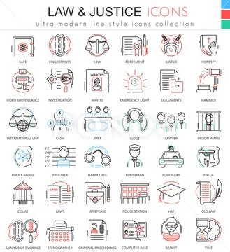 Vector Law and justice ultra modern color outline line icons for apps ...