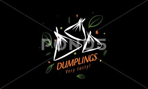 Vector logo with drawn dumplings on a black background Illustration ...