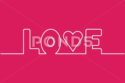 Vector Love word line, isolated white symbol with heart on pink ...
