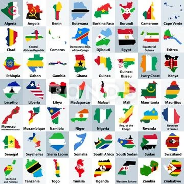 Vector map of Africa mixed with countries flags Illustration #107840648