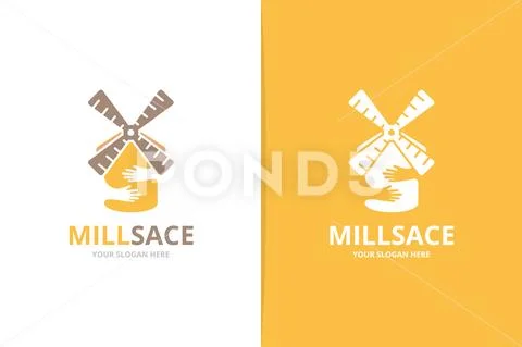 Vector mill and hands logo combination. Farm and hug symbol or icon ...