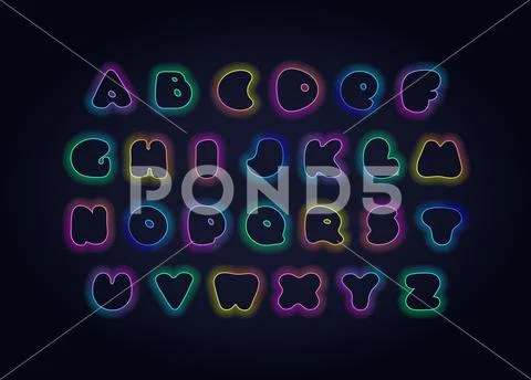 Vector modern acid neon fluid font. Alphabet.: Graphic #140535501