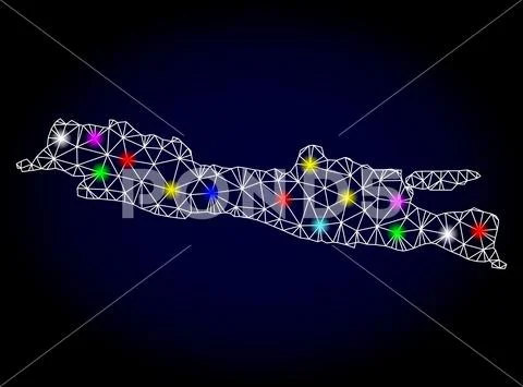 Vector Network Mesh Map of Java Island with Light Spots for New Year ...