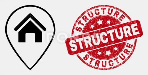 Vector Outline House Map Marker Icon and Distress Structure Watermark ...