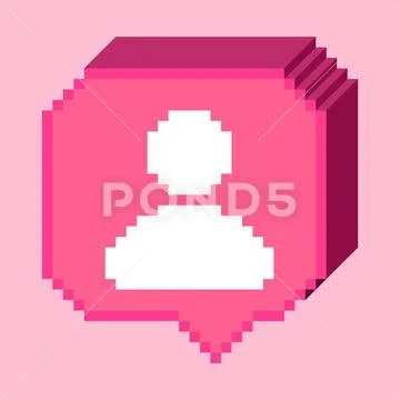 Vector pixel 8 bit 3D pink bubble with white human figure, subscriber ...