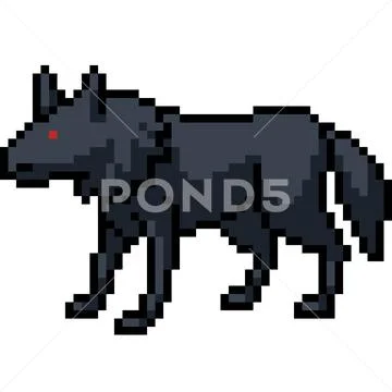 Vector pixel art black wolf: Graphic #114107297