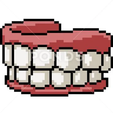 Vector pixel art fake teeth: Royalty Free #120332950