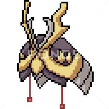 Vector pixel art isolated samurai helmet: Graphic #125669829