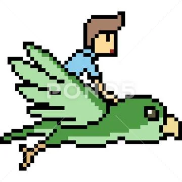 Vector pixel art man ride bird: Royalty Free #79133010